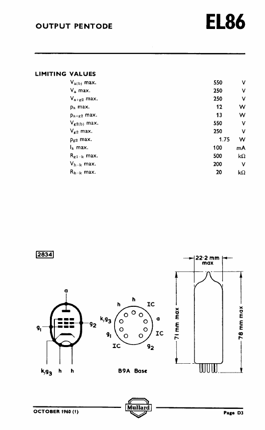 Caracteristicas tecnicas de EL86 - Datasheet